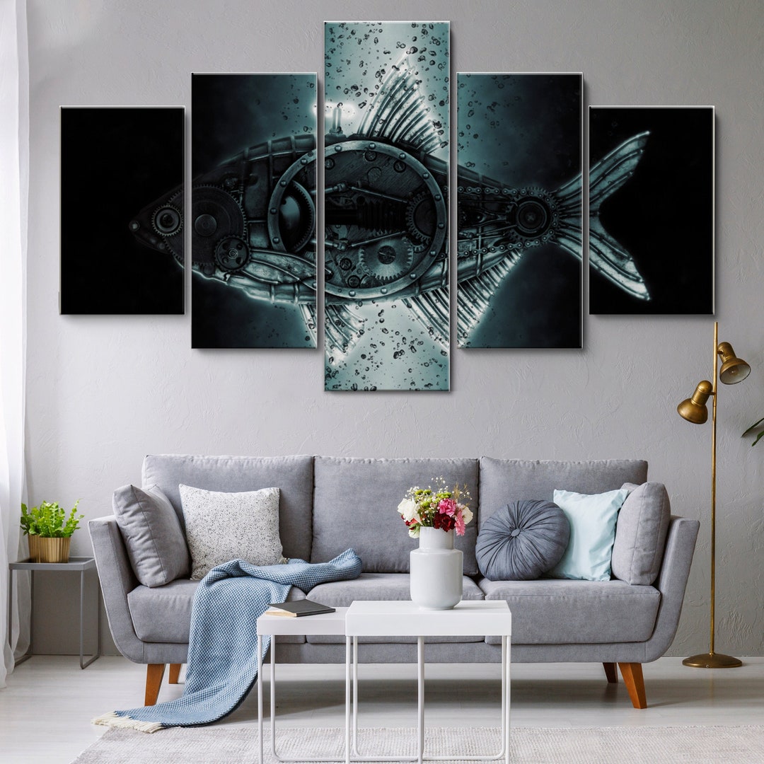 Steampunk Style Fish Bream 5 Piece Canvas Wall Art, Large Framed 5 ...
