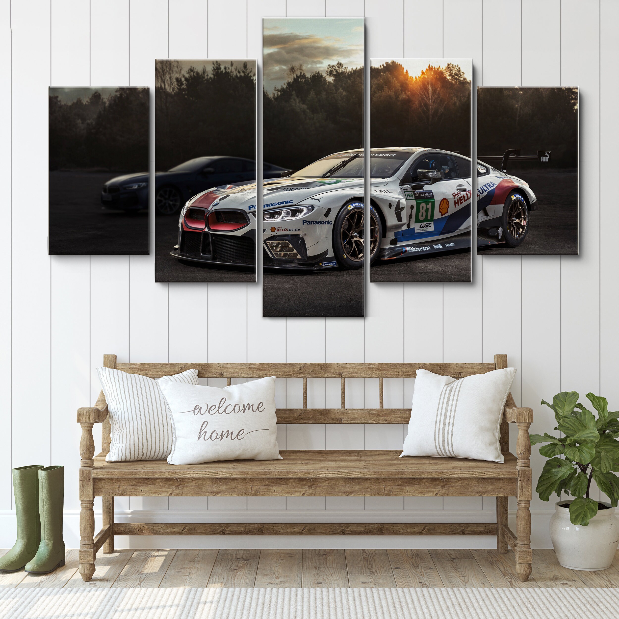 BMW M8 GTE Sport Car 5 Pieces Canvas Wall Art, Large Framed 5 Pieces ...