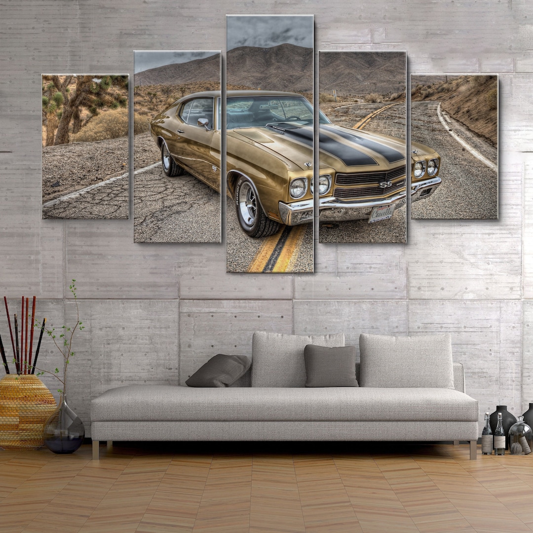 Gold Chevrolet Chevelle SS Coupe 5 Pieces Canvas Wall Art, Large Framed ...