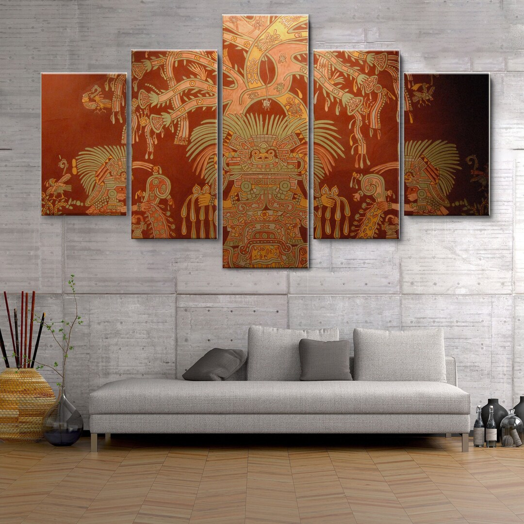 Aztec Mayan Sacrificial Ceremony 5 Piece Canvas Wall Art, Large Framed ...