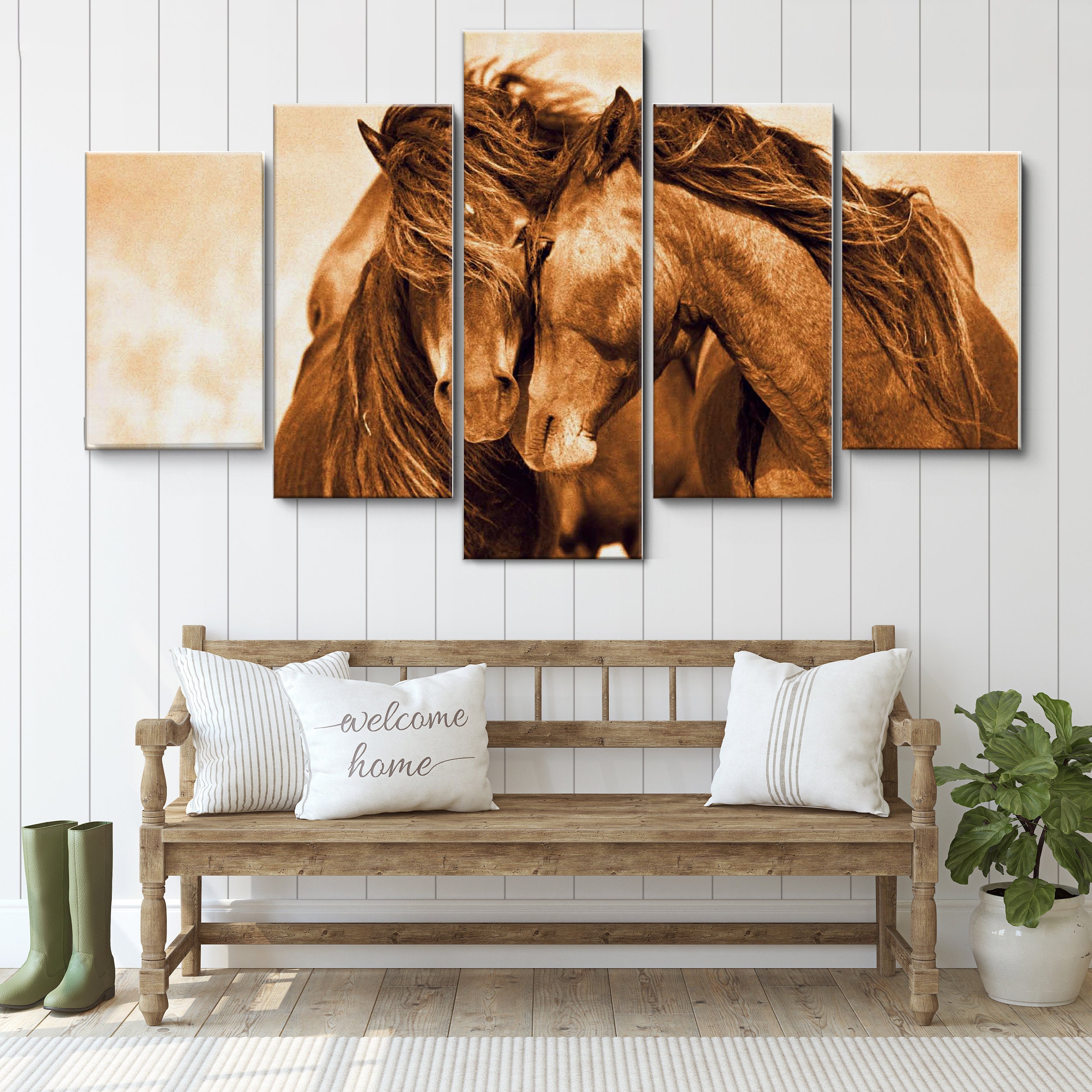 Horse Couple Abstract 5 Pieces Canvas Wall Art, Large Framed Canvas ...