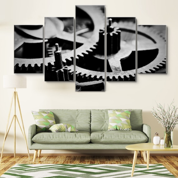 Black and White Cog Wheels 5 Piece Canvas Wall Art Large - Etsy