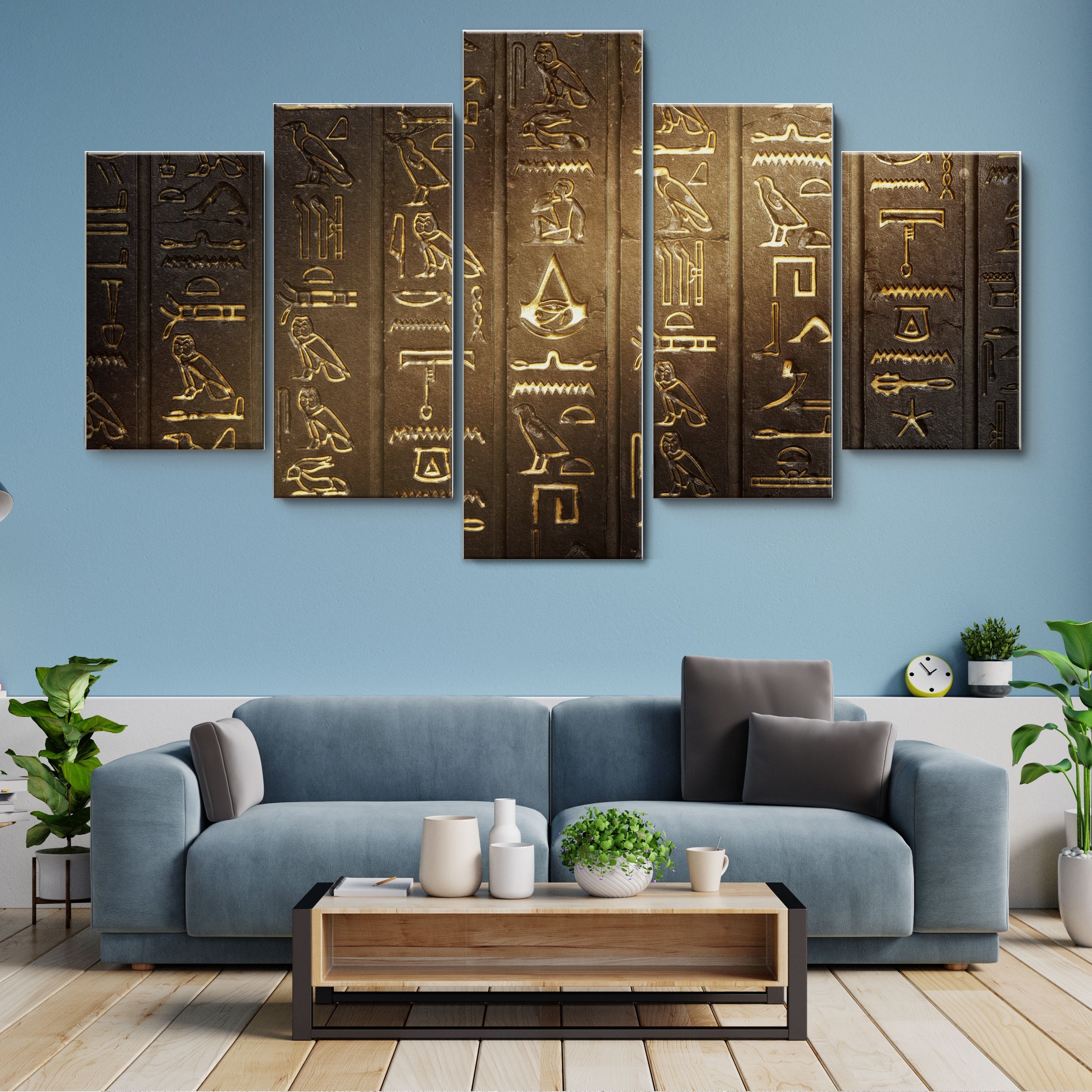 Ancient Egyptian Hieroglyphs 5 Pieces Canvas Wall Art, Large Framed 5 ...