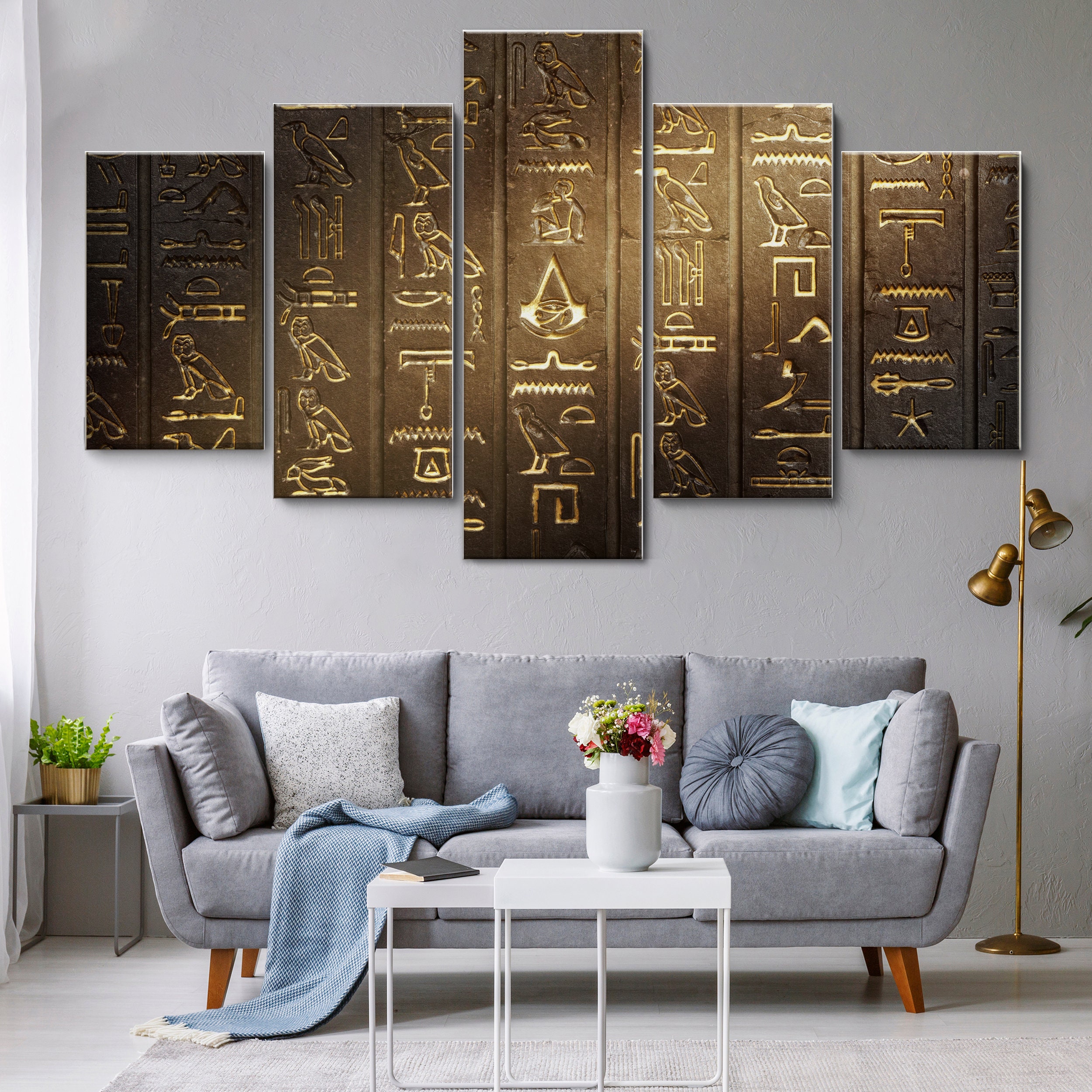 Ancient Egyptian Hieroglyphs 5 Pieces Canvas Wall Art, Large Framed 5 ...