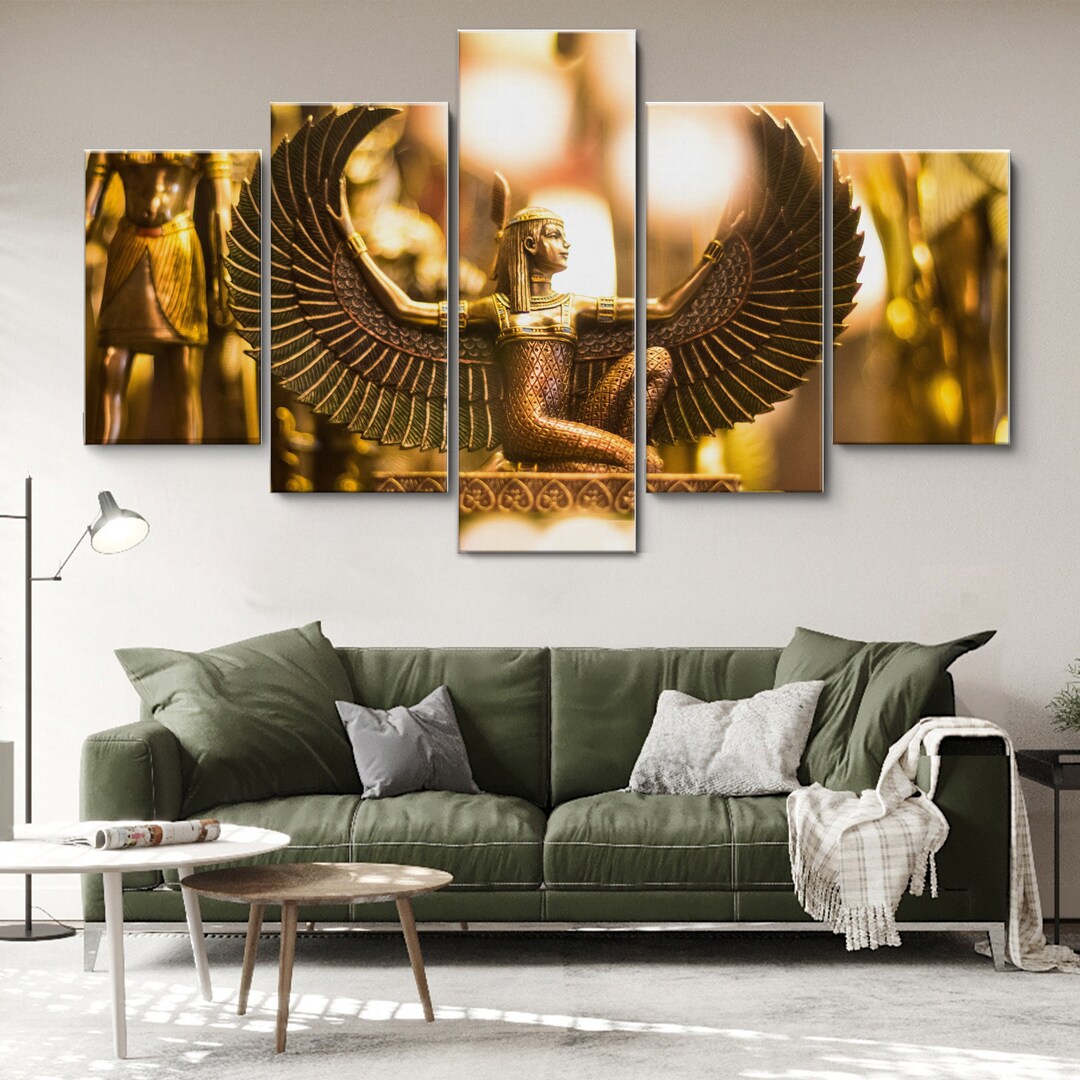 Egyptian Goddess Isis Open Wings 5 Pieces Canvas Wall Art, Large Framed ...