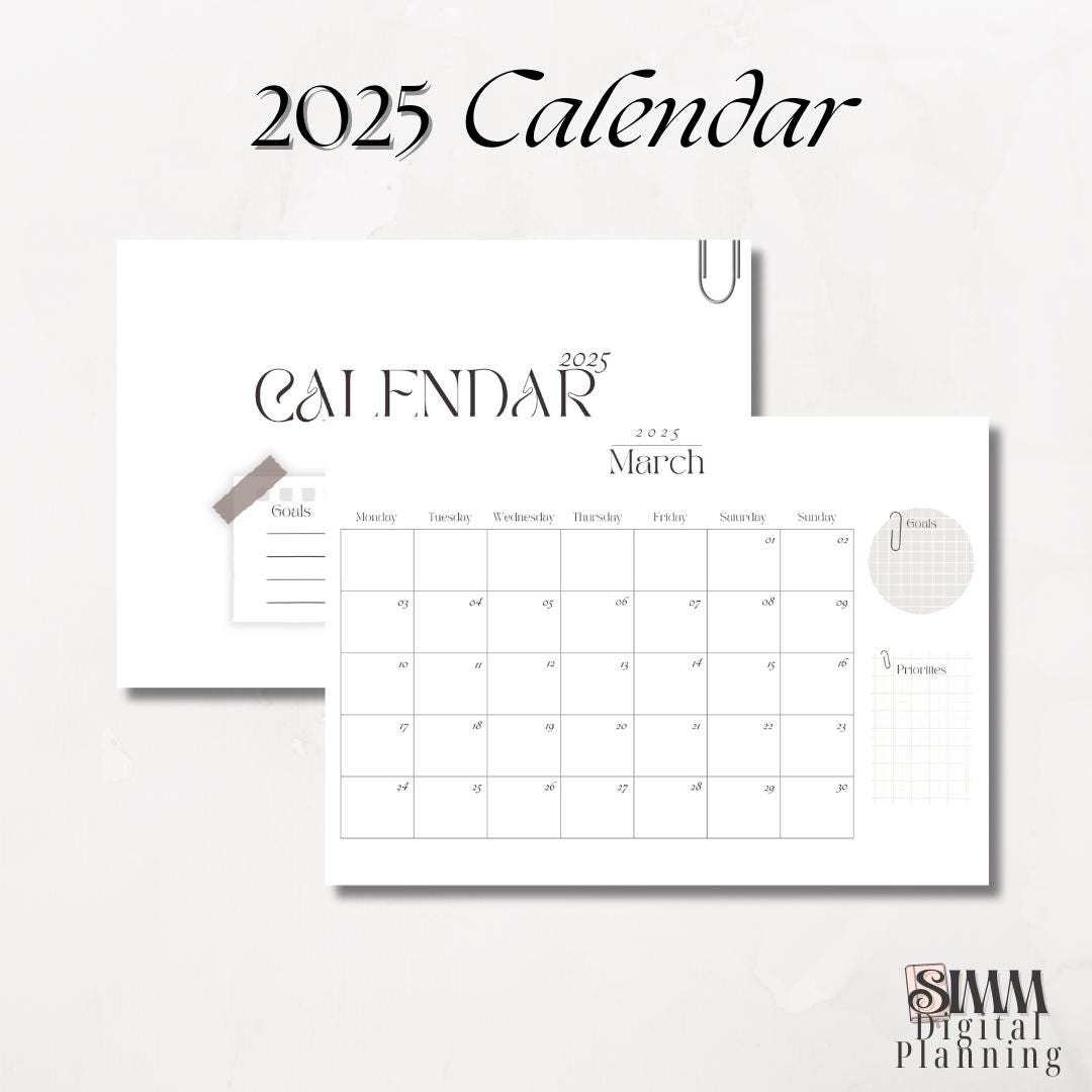 Minimalist Printable Calendar 2025 | A4 & US Letter | Simple and ...