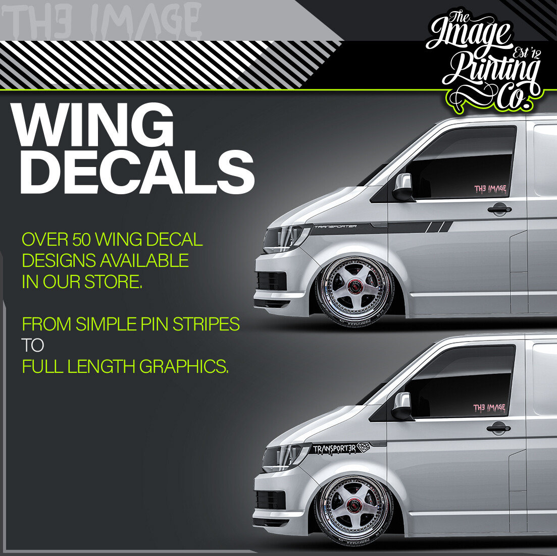 VW Transporter Wing Vinyl Decal Kit V16 - T4 T5 T6 - Stripes - Stickers ...
