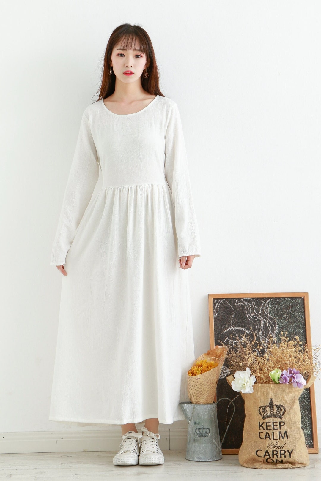 Winter Thicker Cotton Dress Casual Loose Soft Dresses Long Sleeves Maxi ...