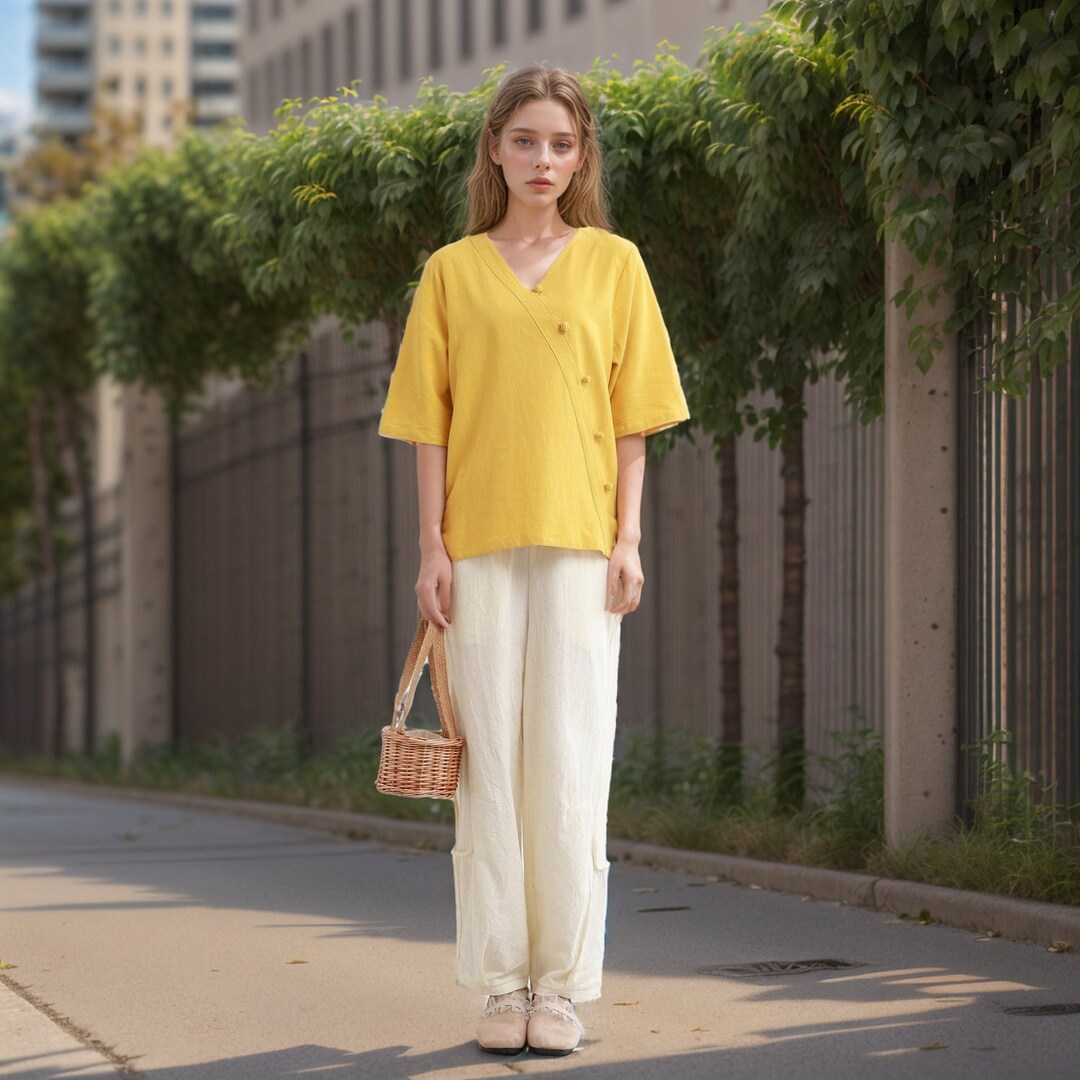 Summer Cotton Blouse Half Sleeves Tops Casual Loose Tops Linen T-shirts ...