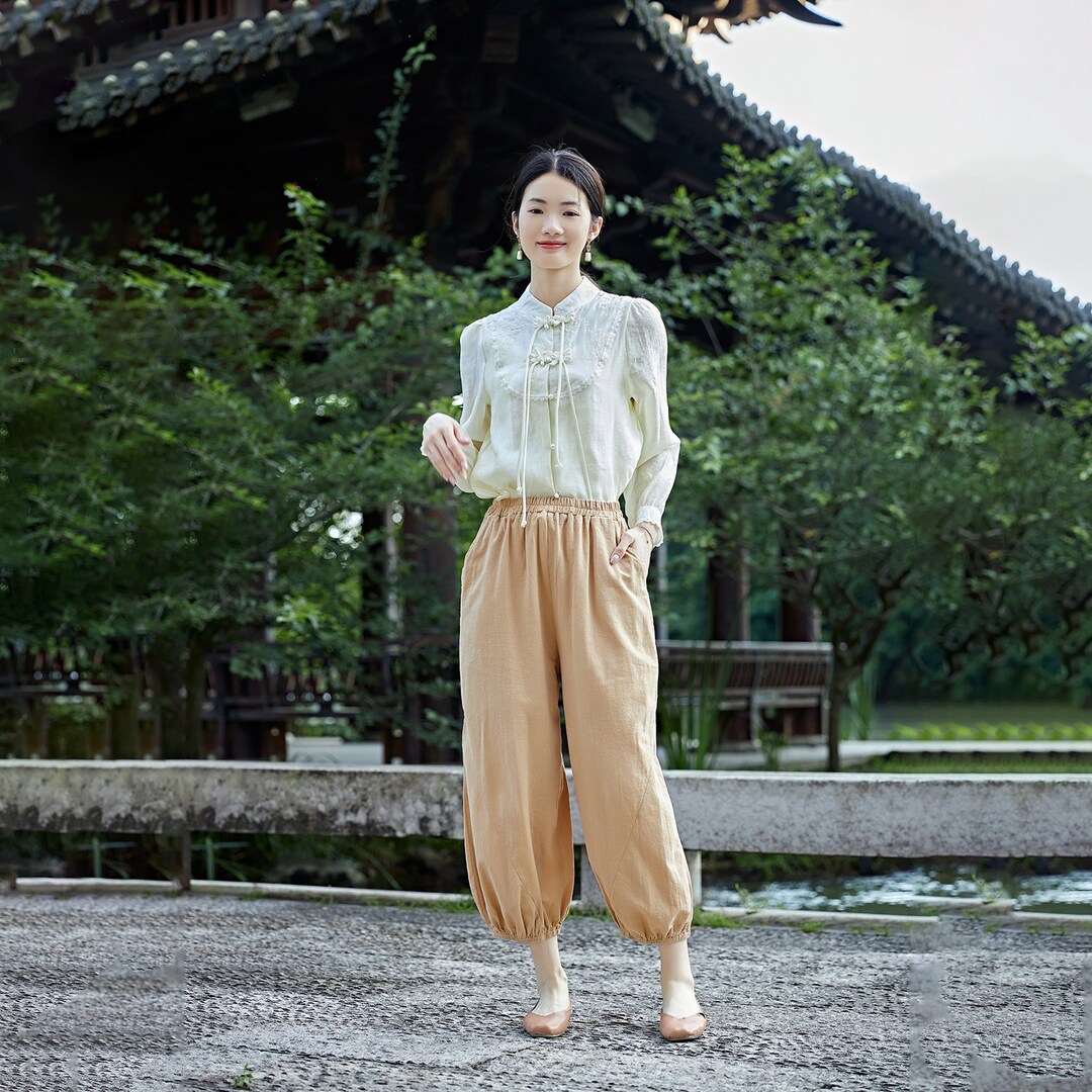 Women Summer Elastic Waist Pant Cropped Pant Soft Pant Loose Pant ...