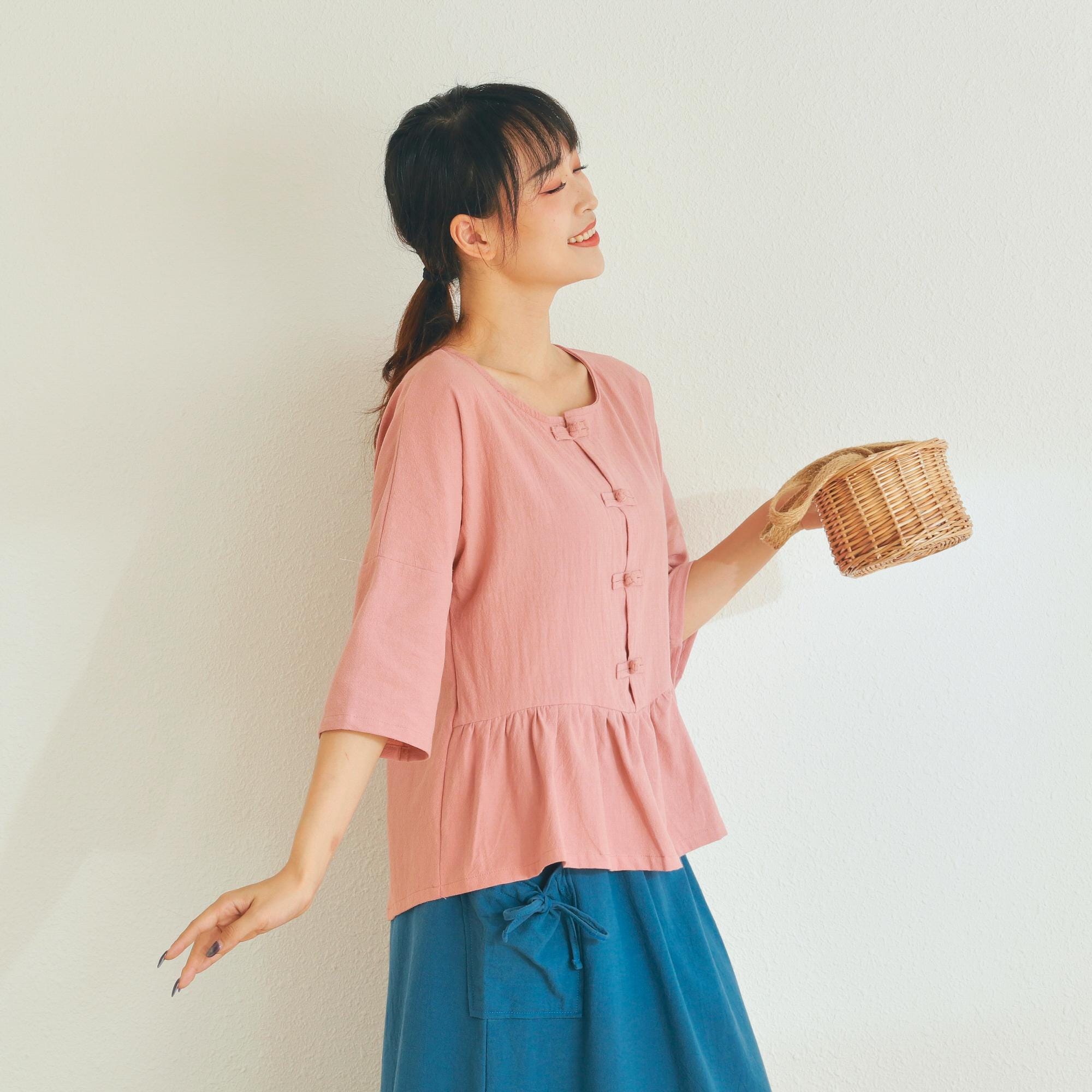 Summer Cotton Blouse Half Sleeves Tops Casual Loose Tops Linen T-shirts ...