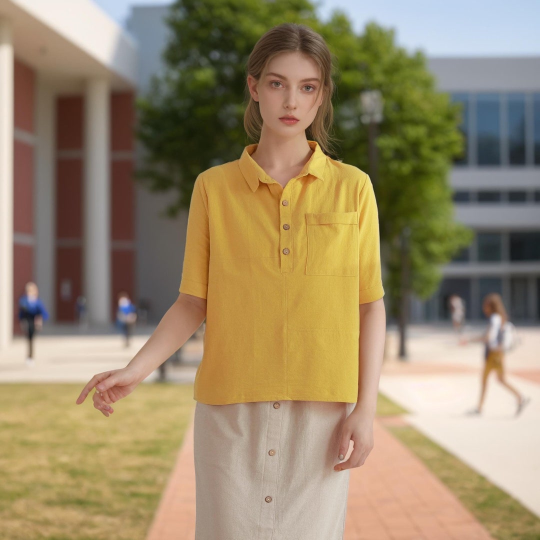 Summer Cotton Blouse Half Sleeves Tops Casual Loose Tops Linen T-shirts ...