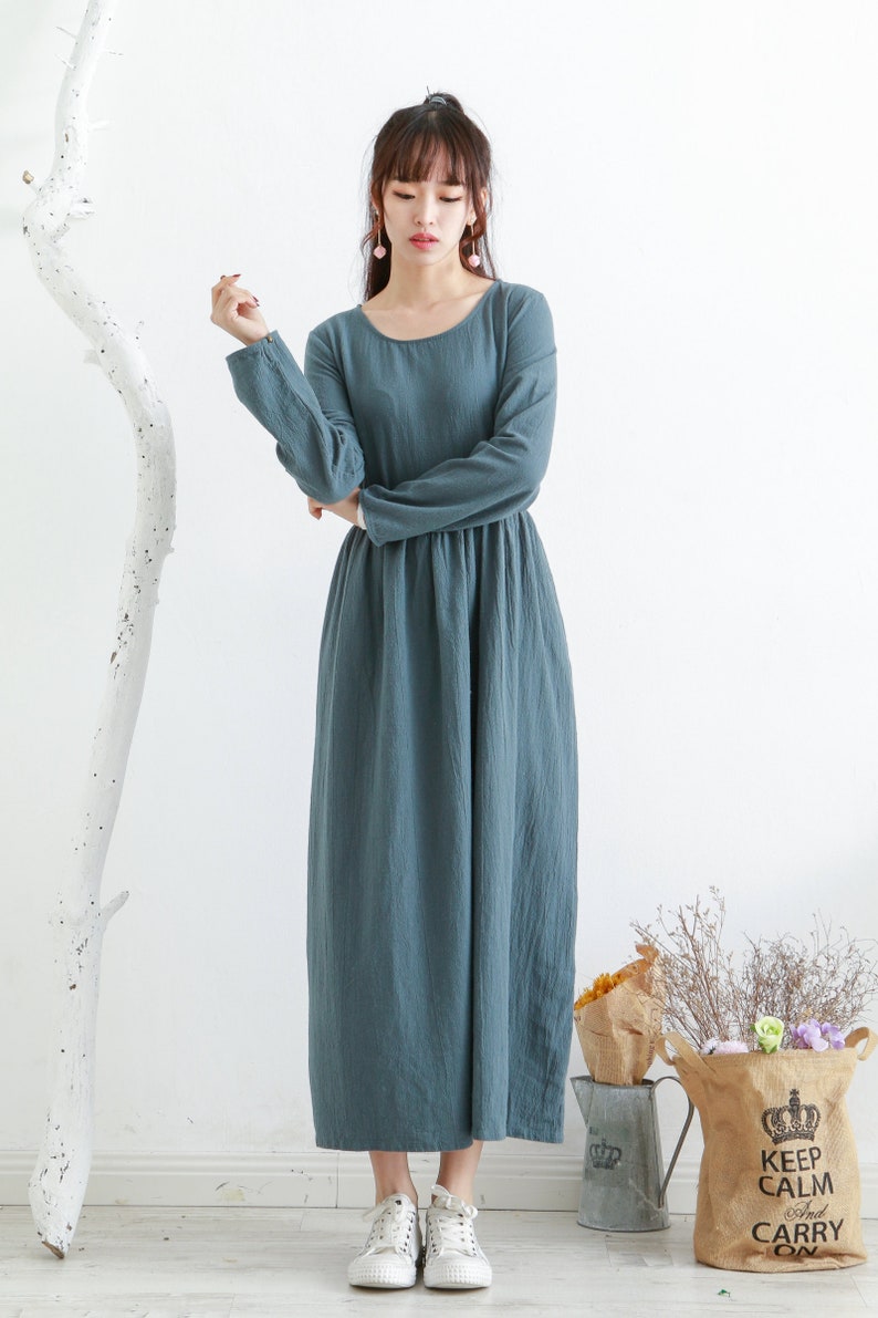 Winter Thicker Cotton Dress Casual Loose Soft Dresses Long Sleeves Maxi ...