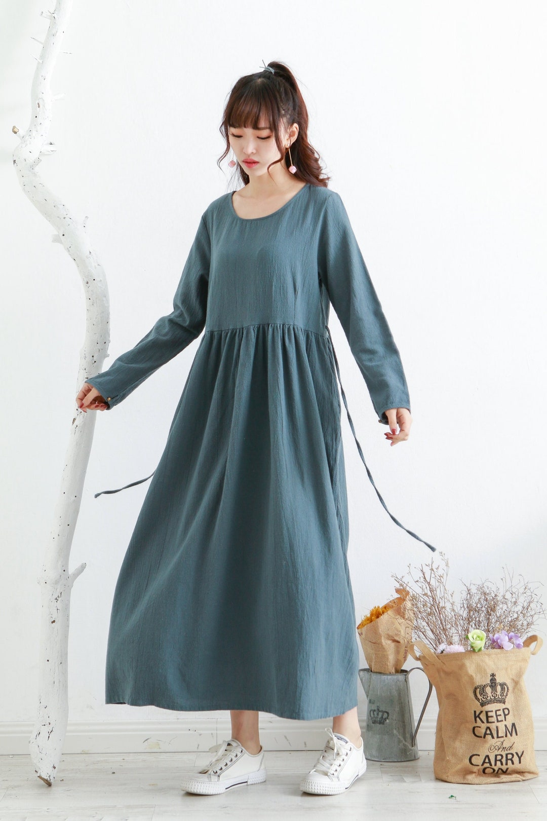 Winter Thicker Cotton Dress Casual Loose Soft Dresses Long Sleeves Maxi ...