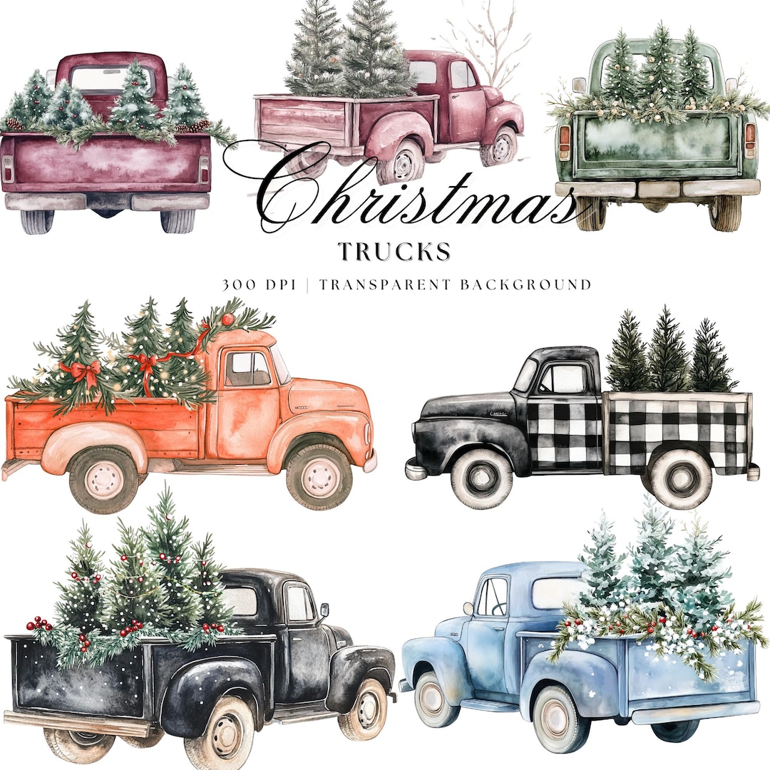 Watercolour Christmas Truck Clipart, Christmas Pine Tree Png, Winter ...
