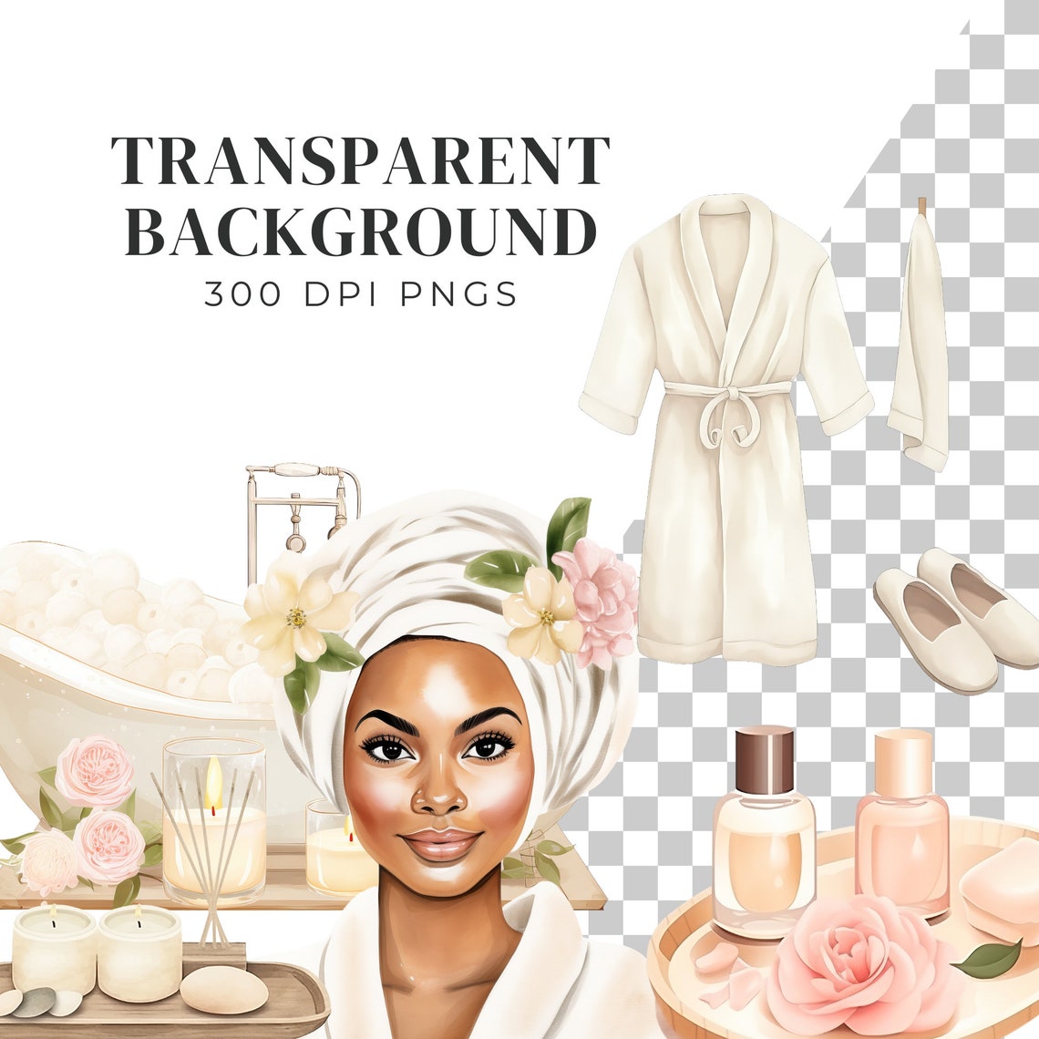 Watercolour Luxury Spa Day Clipart, Cozy Self Care, Manicure Clipart ...