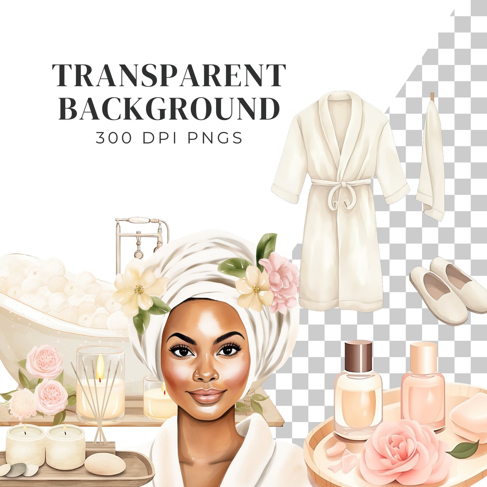 Watercolour Luxury Spa Day Clipart, Cozy Self Care, Manicure Clipart ...