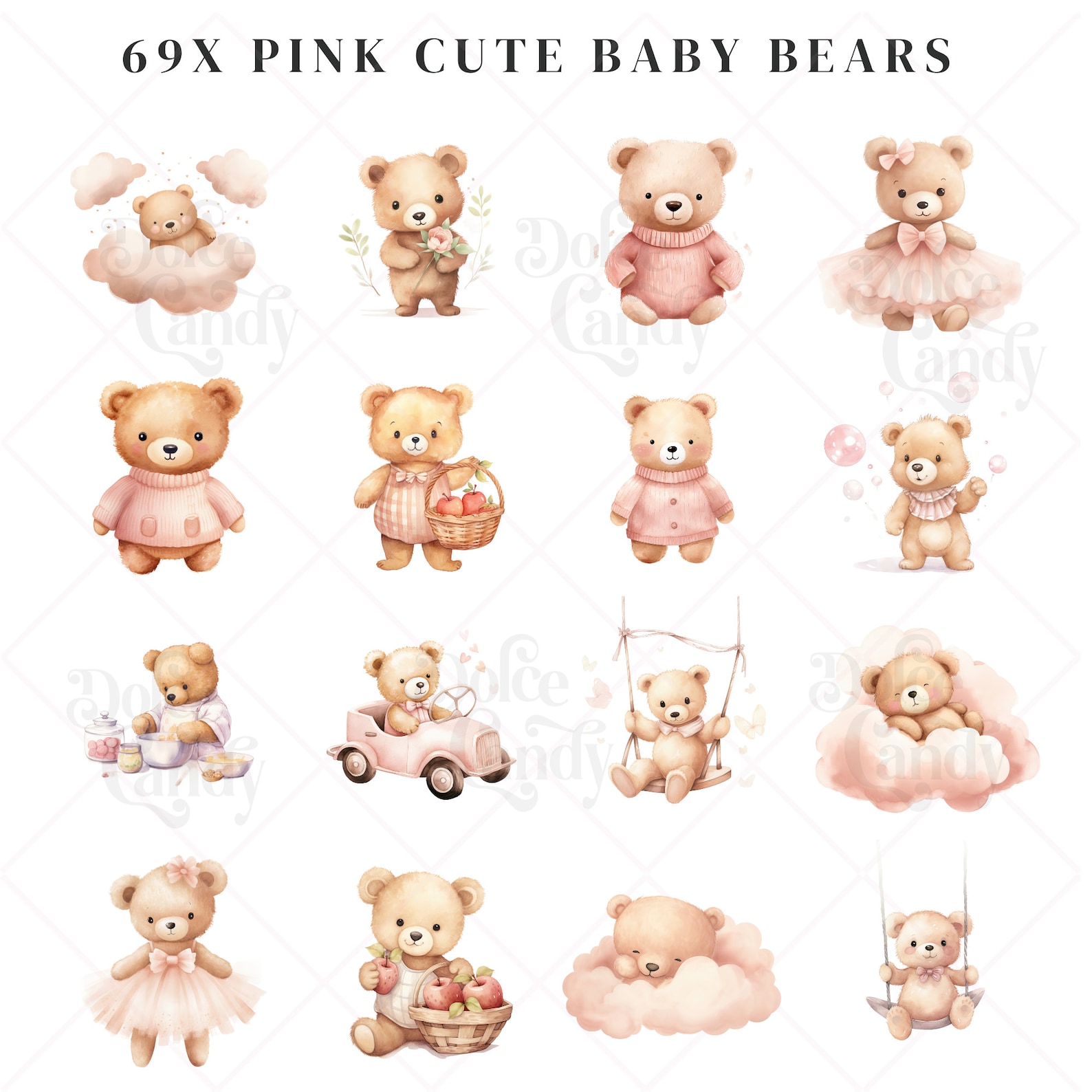 Cute Pink Baby Teddy Bear Clipart, Nursery Teddy Bear, Pink Boho Baby ...