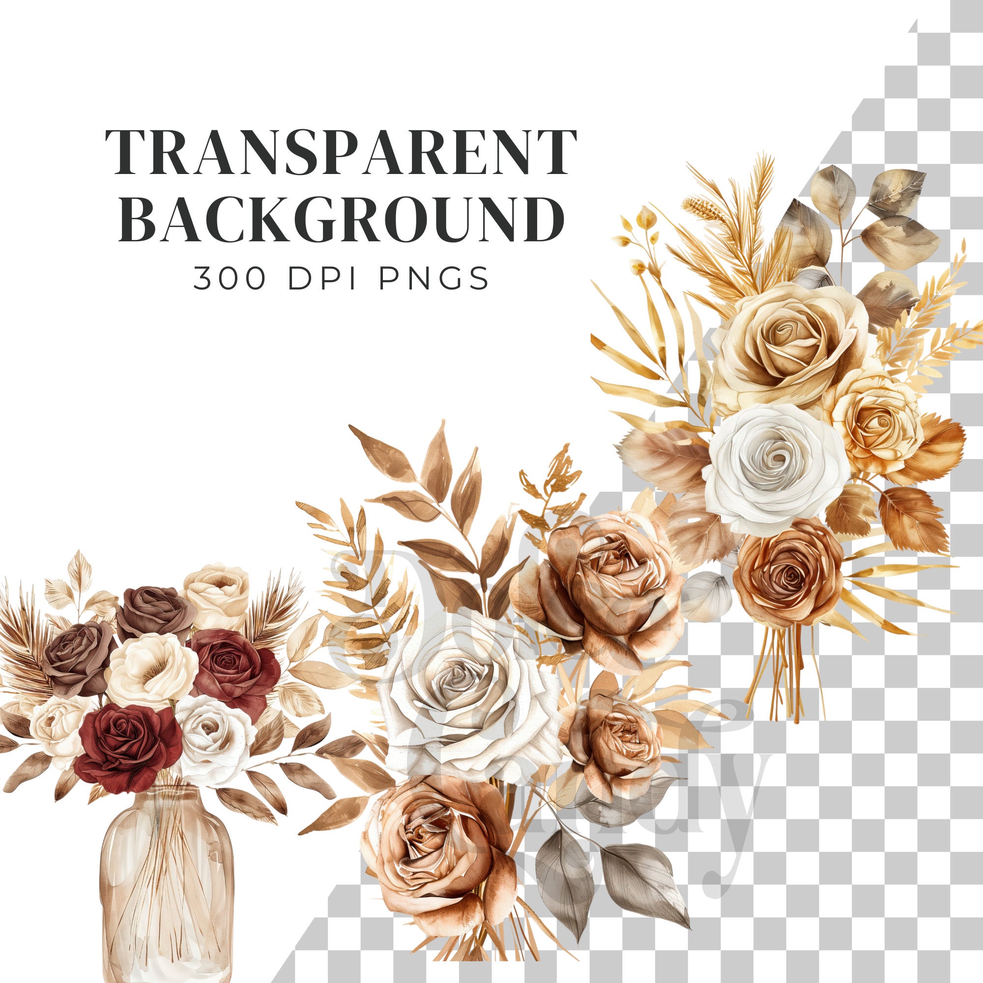 Watercolour Boho Fall Floral Bouquet Clipart, Bohemian Flower, Autumn ...