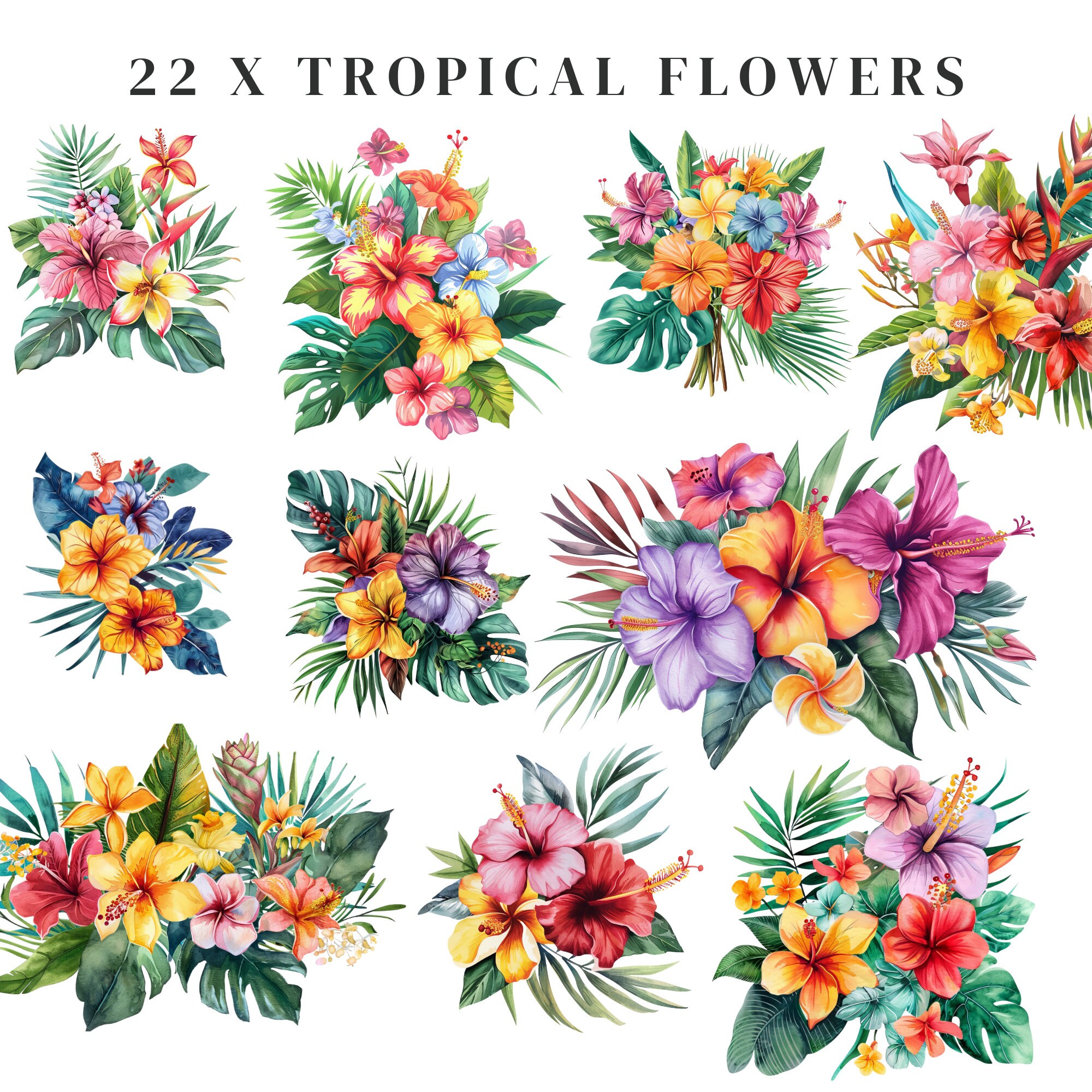 Tropical Flowers Clipart | Watercolor Clipart | Tropical Wedding ...