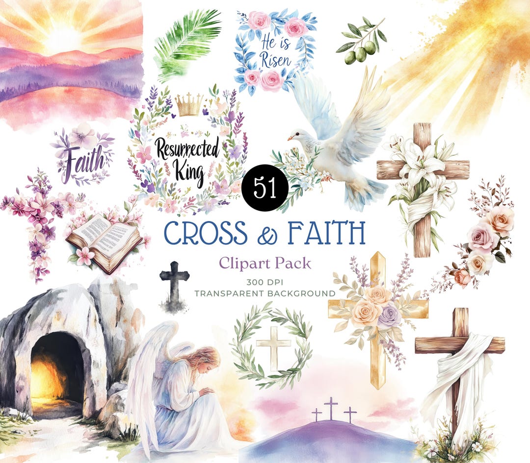 Floral Cross Clipart Christian Easter Symbols PNG | He is Risen Faith ...