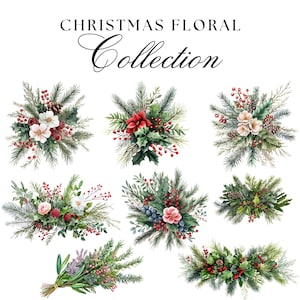 Christmas Floral Clipart, Winter Greenery Clipart, Holiday Bouquet ...