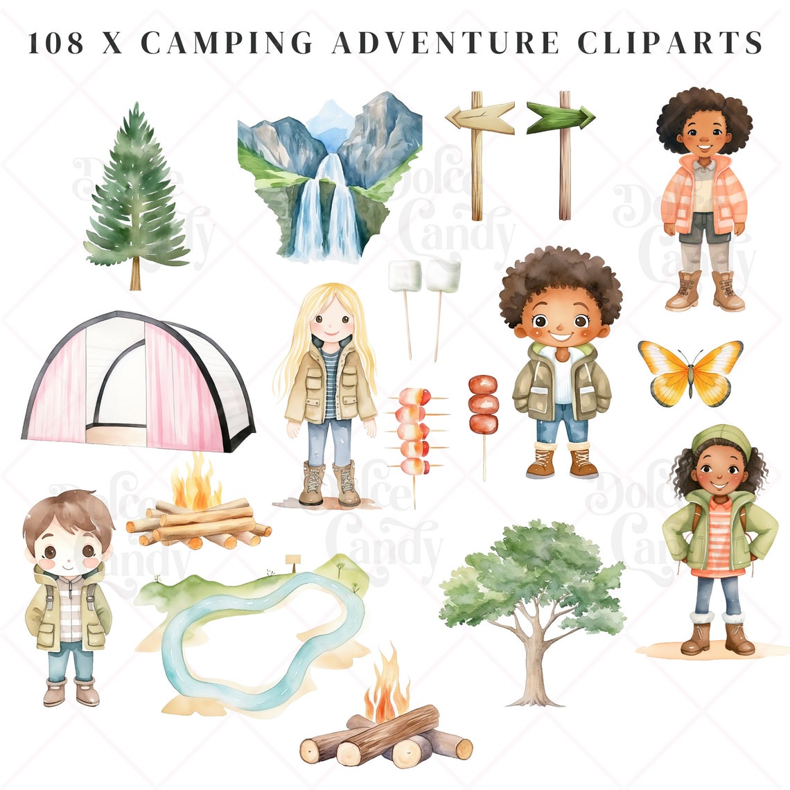 108 Watercolour Camping Clipart, Outdoor Clipart Png, Family Vacation ...