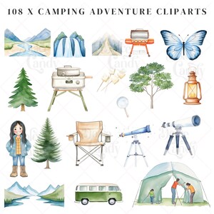 108 Watercolour Camping Clipart, Outdoor Clipart Png, Family Vacation ...