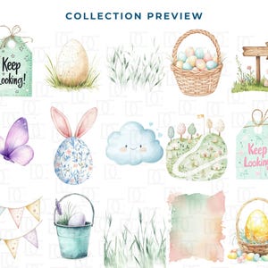Easter Egg Hunt Clipart PNG | Pastel Bunny Eggs, Basket, Footprints ...