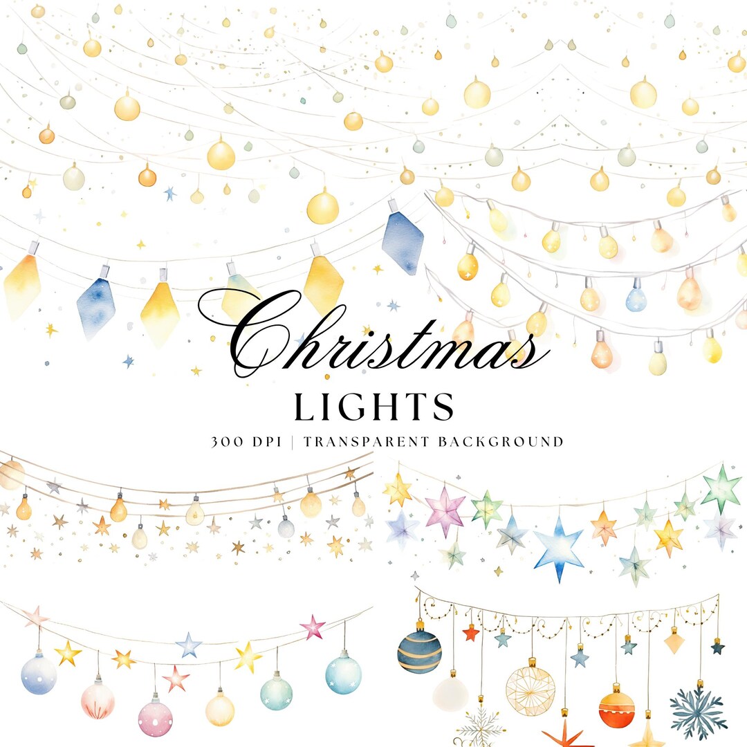 Christmas Lights Clipart, Festive Holiday Garland, Watercolour String ...