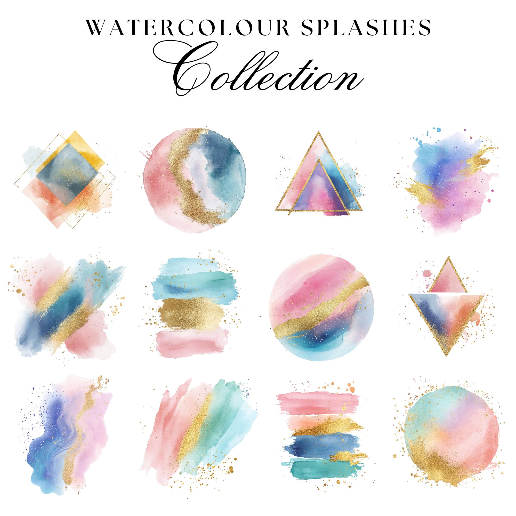 Pastel Gold Glitter Watercolour Splashes, Watercolour Washes, Gold ...