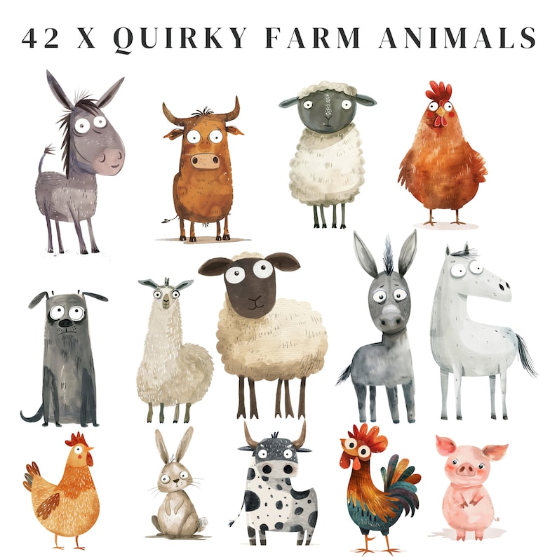 Quirky Cute Farm Animals, Whimsical Elements, Caricature Pets ...