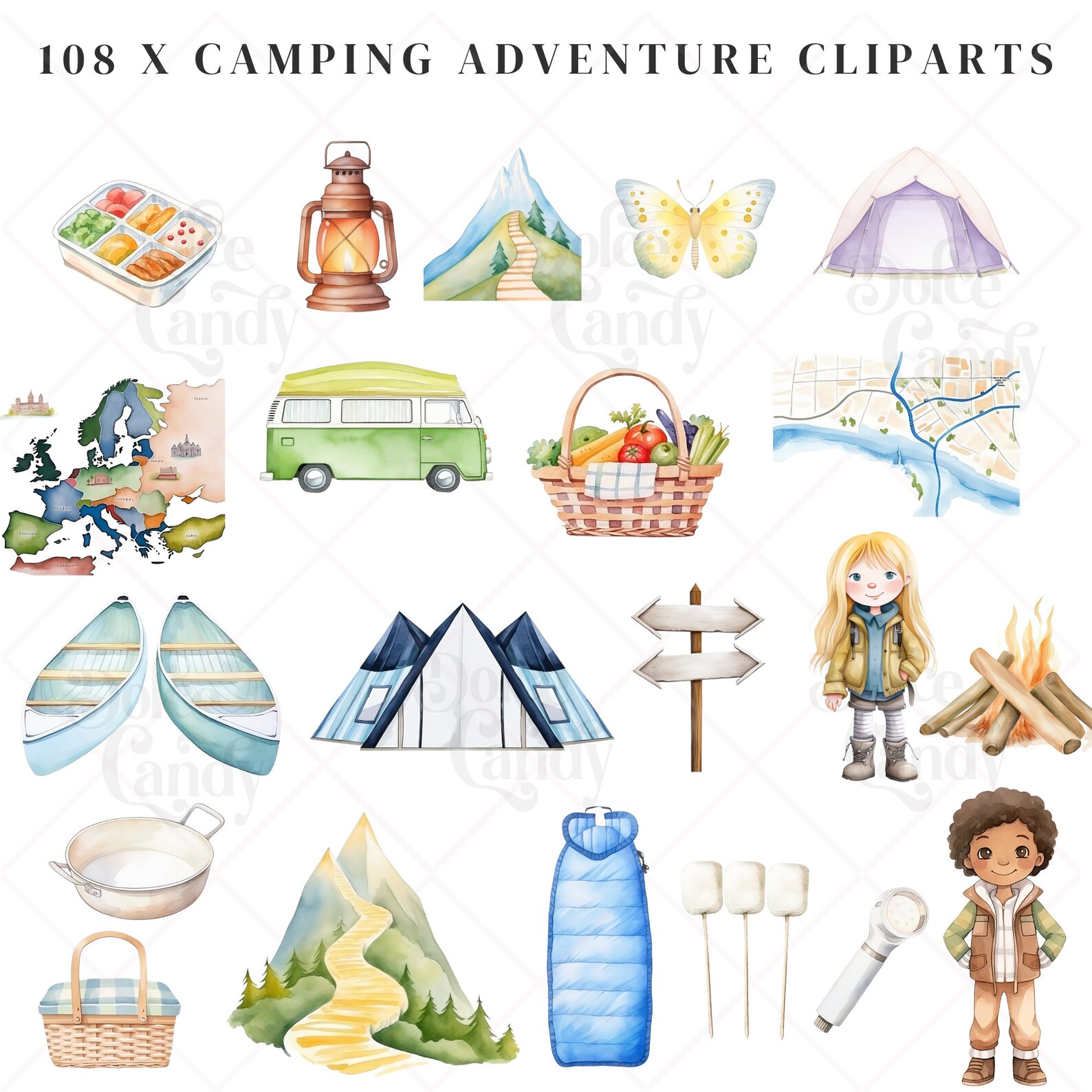 Watercolor Camping Clipart Bundle, Outdoor Adventure (digital Download ...