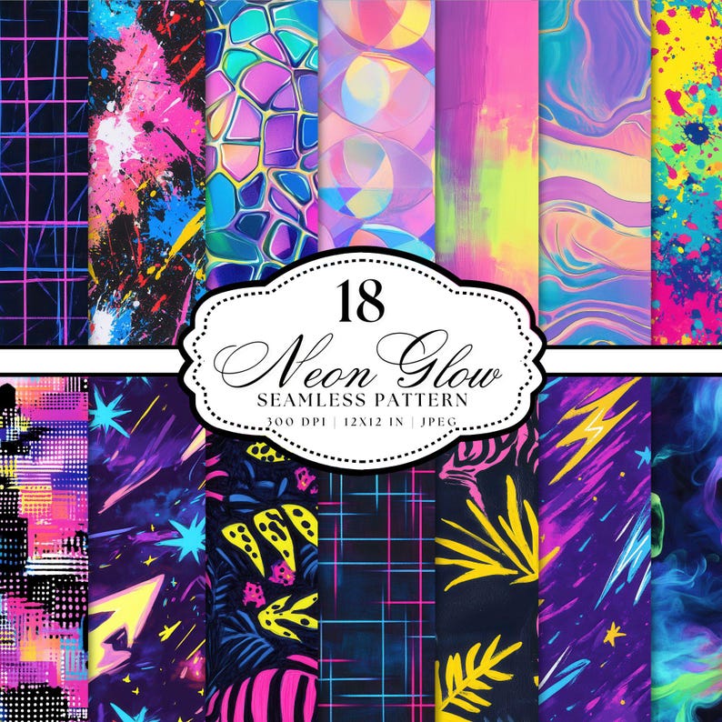 Neon Glow Digital Paper Pack, Futuristic Cyberpunk Backgrounds ...
