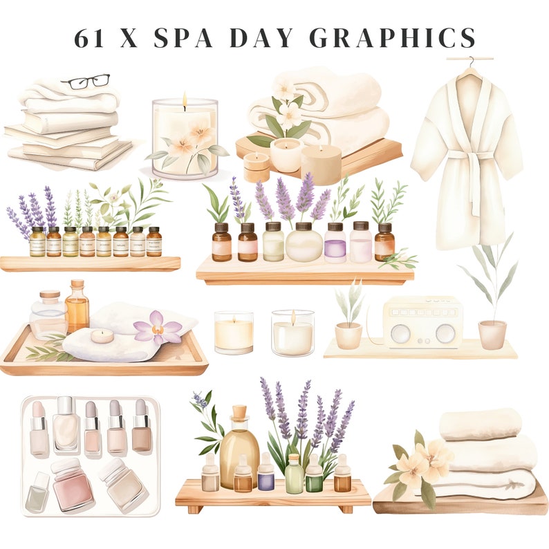 Watercolour Luxury Spa Day Clipart, Cozy Self Care, Manicure Clipart ...
