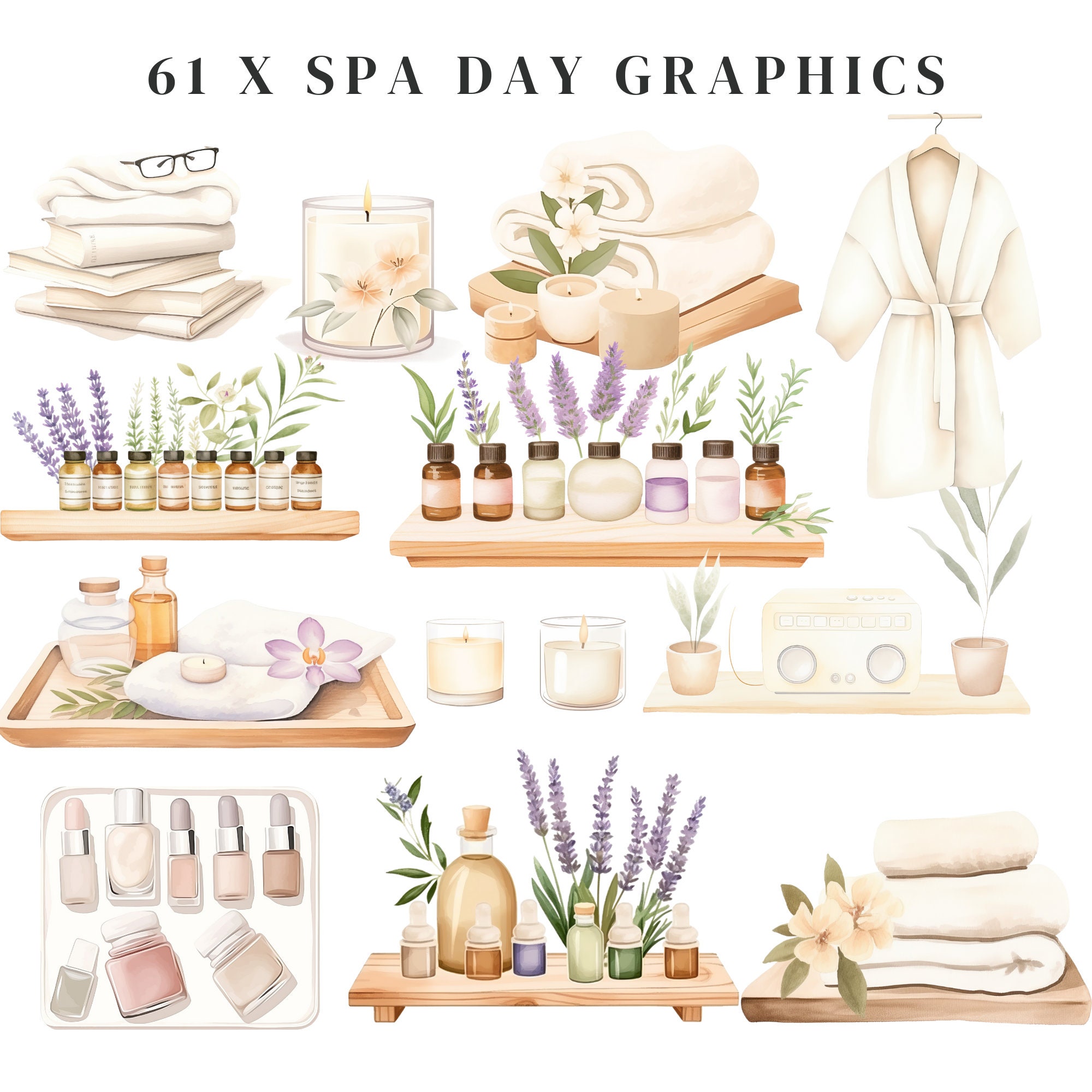 Watercolour Luxury Spa Day Clipart, Cozy Self Care, Manicure Clipart ...