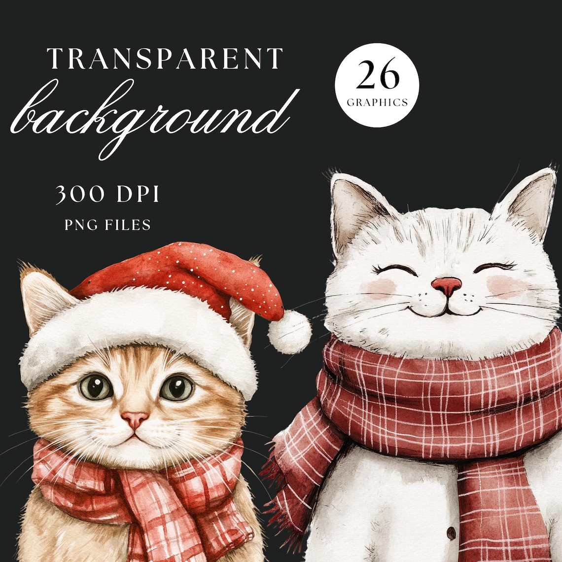 Watercolour Christmas Cat Clipart, Festive Cat Illustrations, Holiday ...