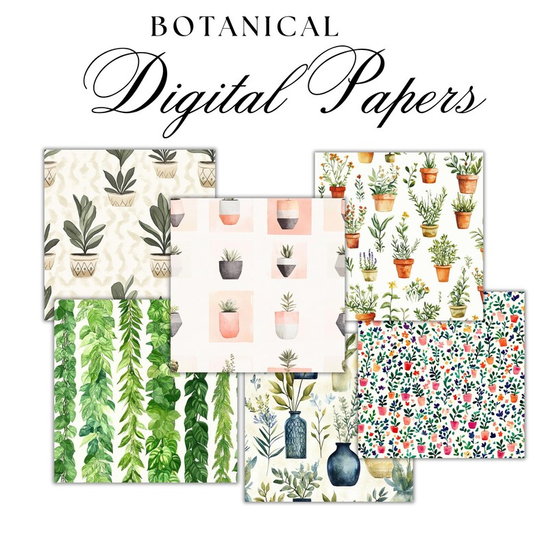 Botanical Plants Digital Paper, Seamless Greenery Pattern (digital ...