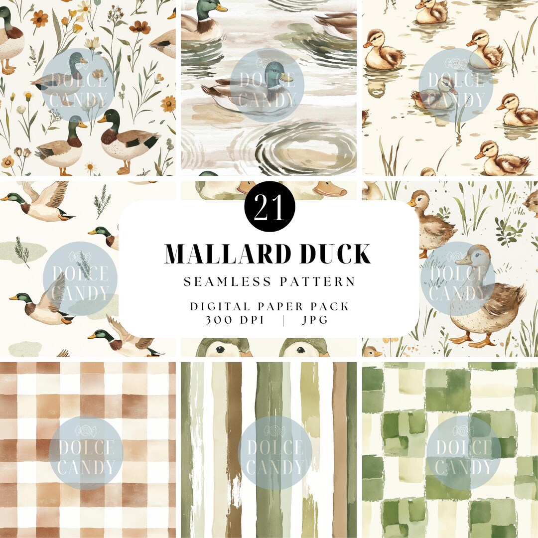 Seamless Mallard Duck Pattern, Duck Hunting Repeating Pattern, Cute ...
