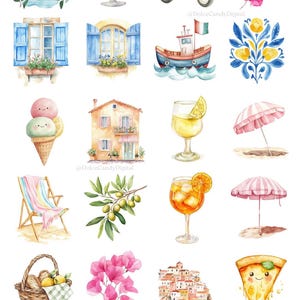Amalfi Coast Summer Clipart - Italy Lemon Vespa Pizza Aperol ...