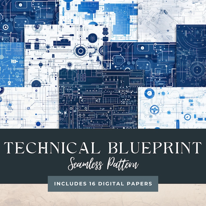 Technical Blueprints Digital Paper Pack, Scrapbook (digital Download ...