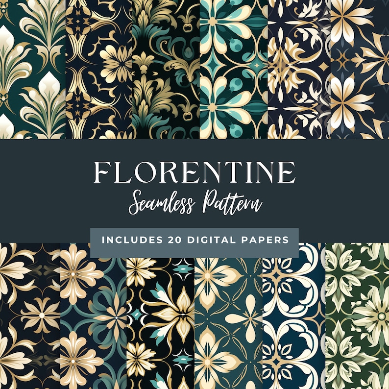 Florentine Digital Paper, Seamless Renaissance Pattern, Digital Junk ...