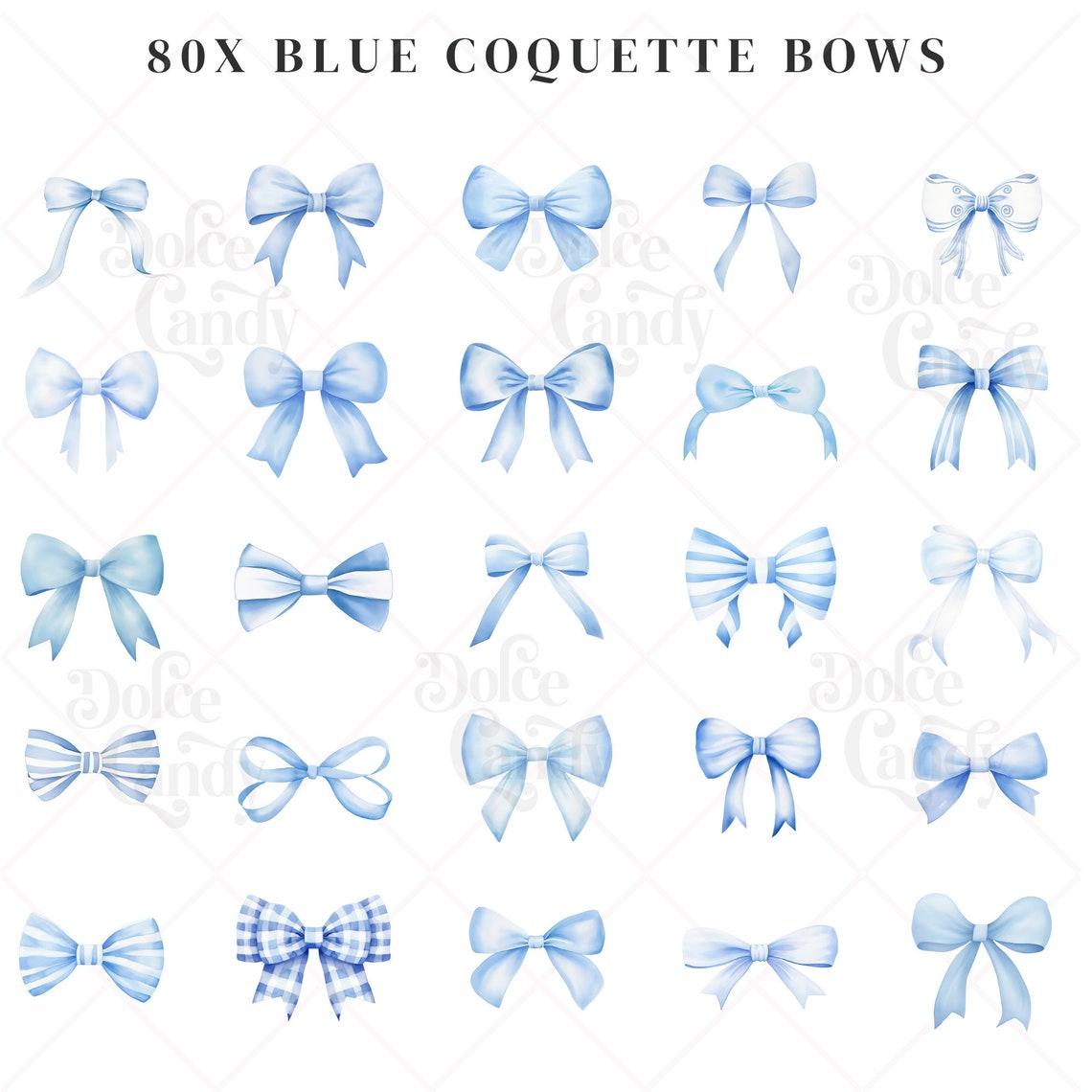 Blue Coquette Bow Clipart, Watercolor Bow Designs (PNG Digital Download ...