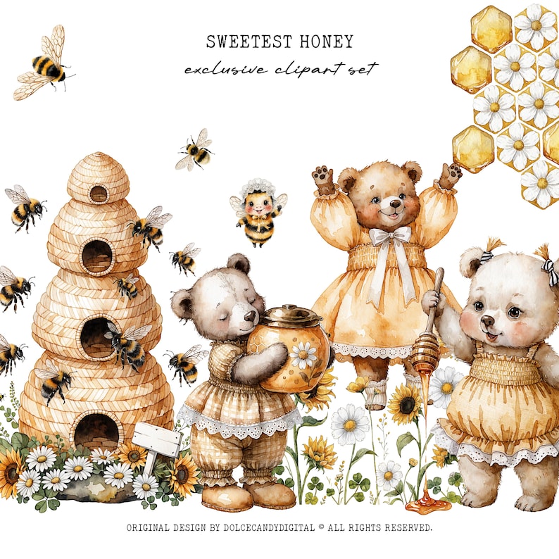 Watercolour Honey Bee Clipart, Baby Shower Nursery Elements (digital ...
