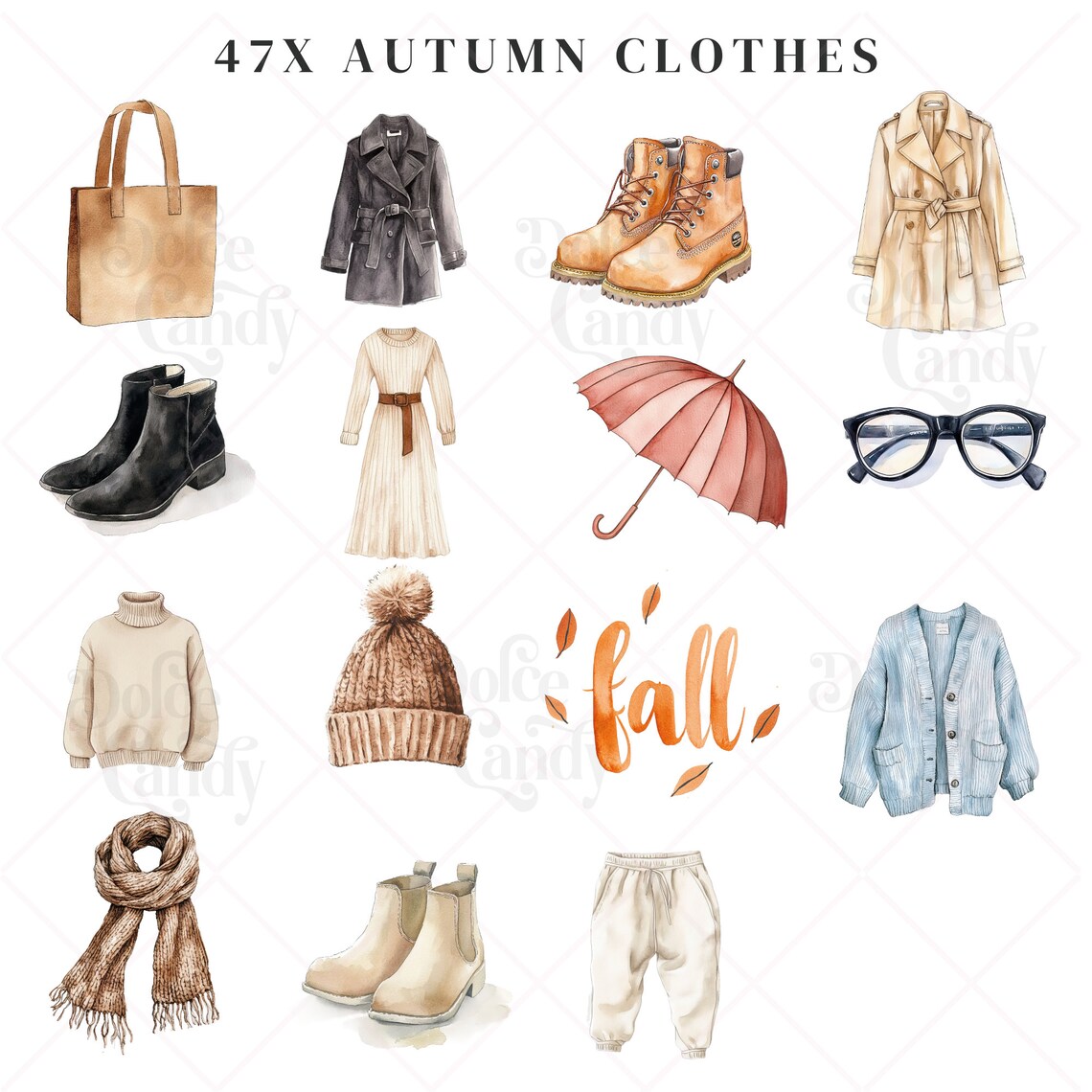 Autumn Clothes Clipart, Jumper, Hoodie, Trench Coat, Umbrella, Boot ...
