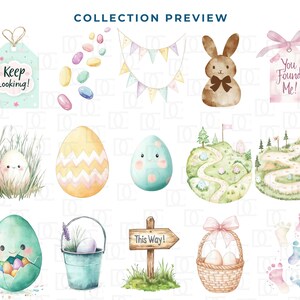 Easter Egg Hunt Clipart PNG | Pastel Bunny Eggs, Basket, Footprints ...