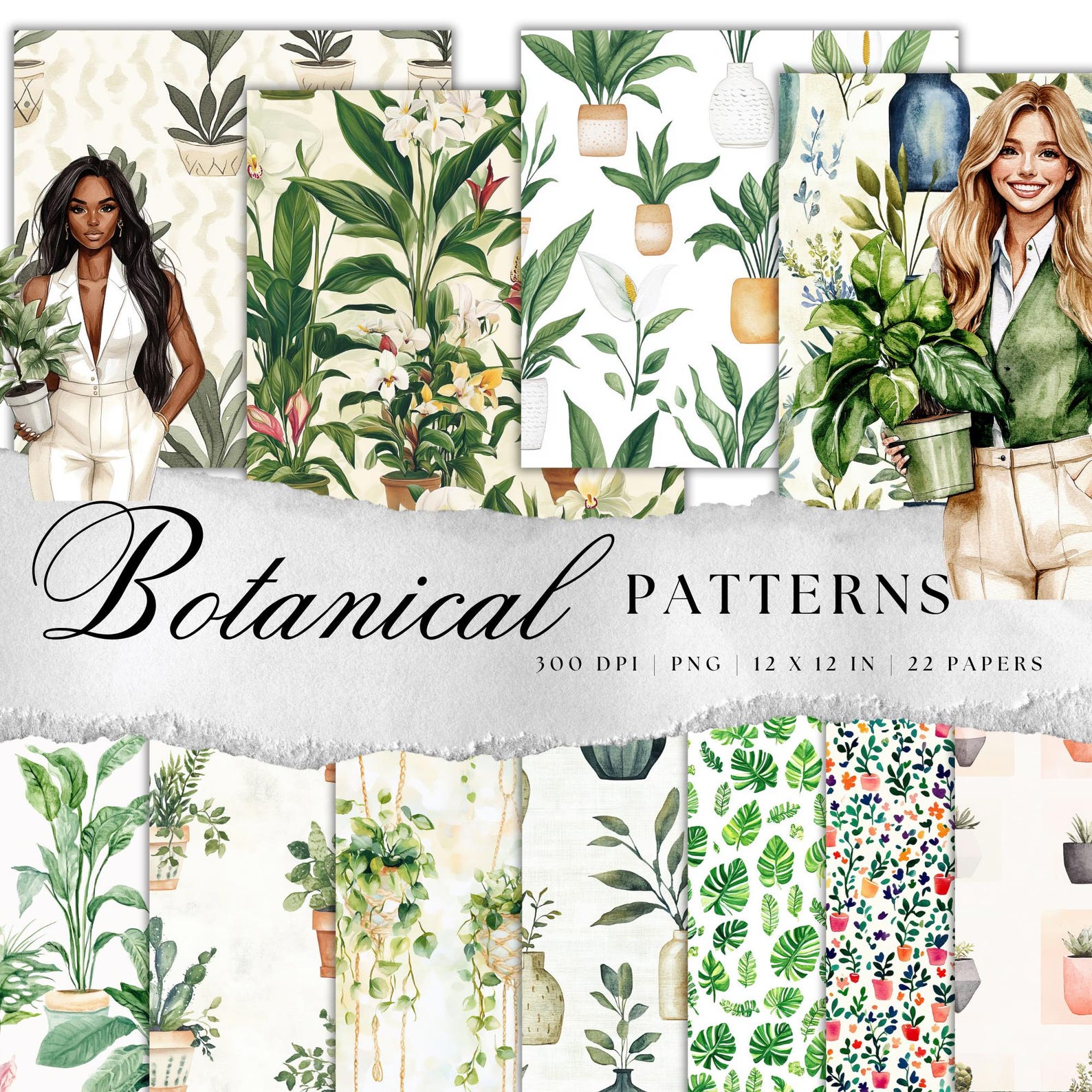 Botanical Digital Papers, Plants Seamless Pattern, Greenery Digital ...