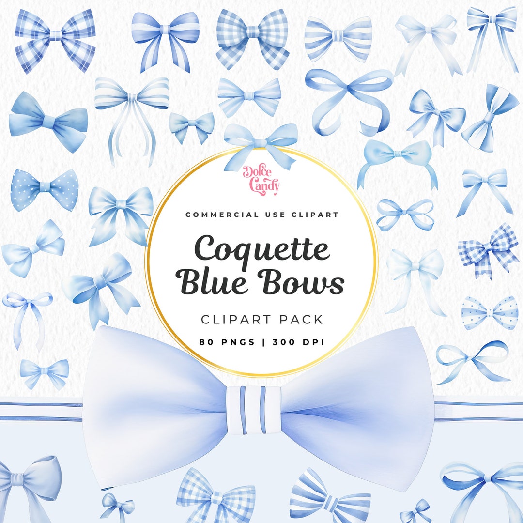 Blue Coquette Bow Clipart, Watercolor Bow Designs (PNG Digital Download ...
