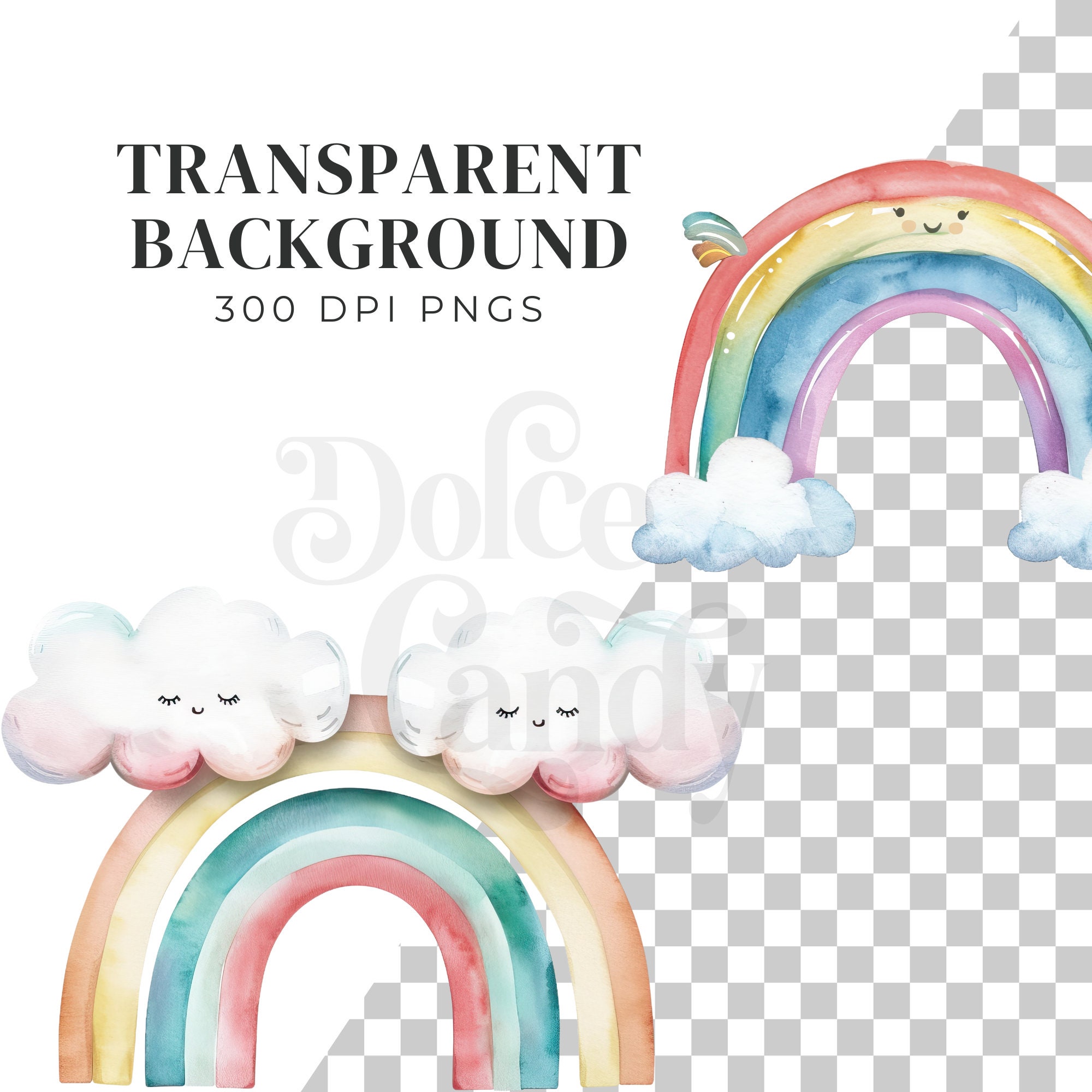 Watercolor Rainbow Cloud Clipart, Pastel Nursery Art (PNG Digital ...