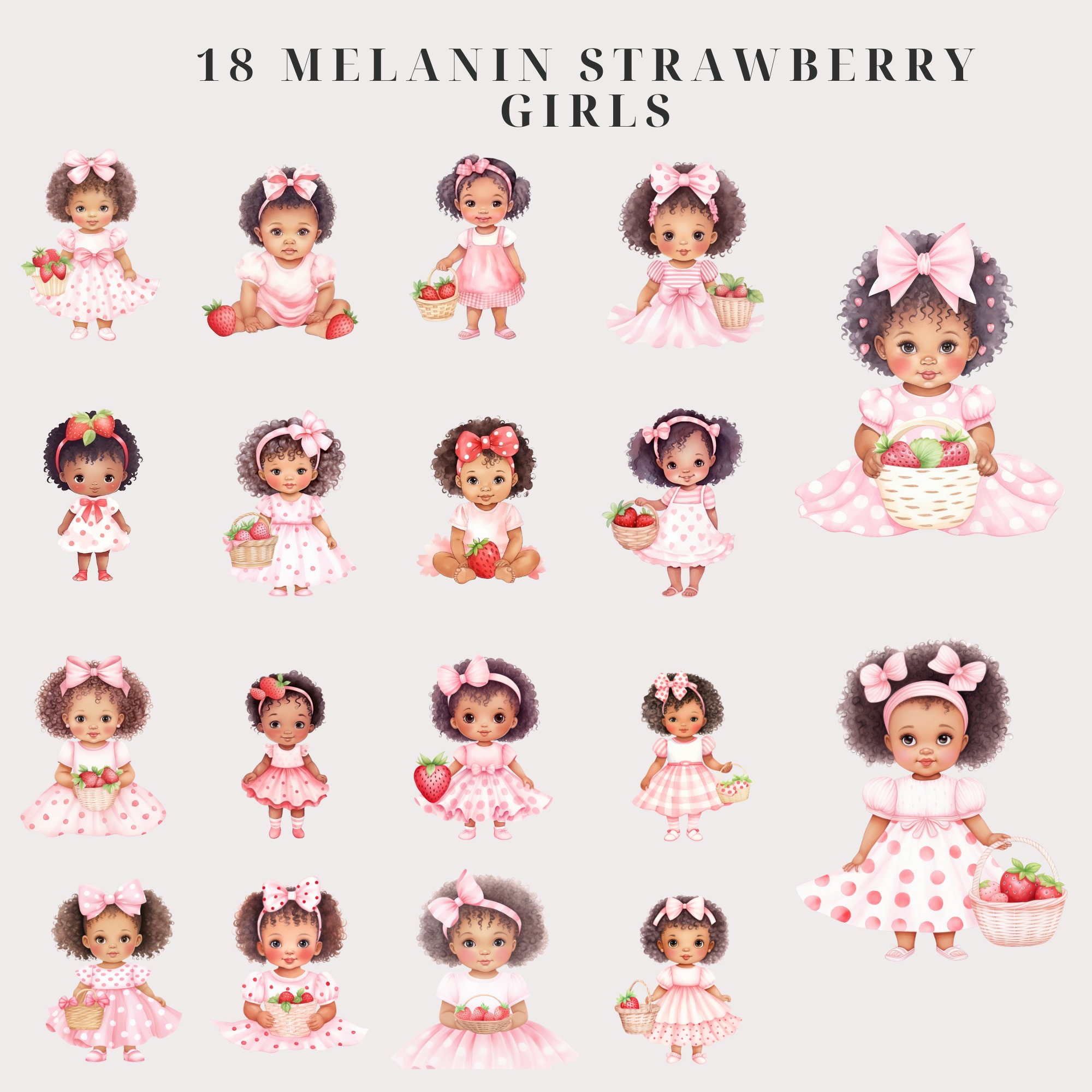 Cute Strawberry Melanin Baby Girls Clipart, Afro Black Baby Girl ...